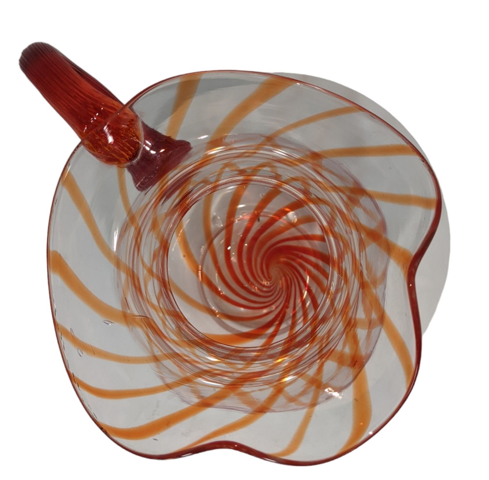 Art Glass Red Swirl Pitcher Hand Blown Applied Handle Smooth Pontil 32 ...