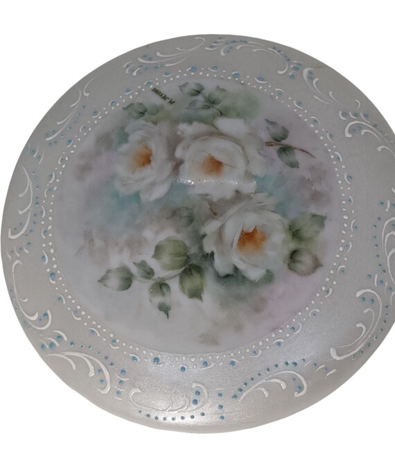 Large Hand Painted Porcelain Powder Jewelry Trinket D… - Gem