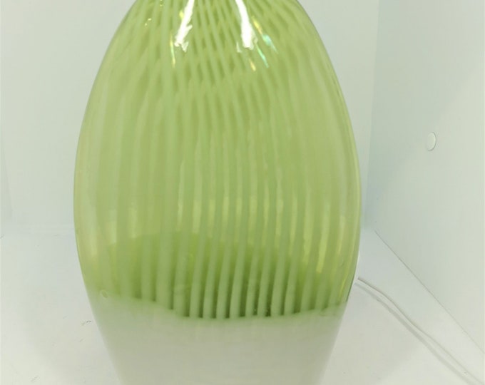 Hand Blown Murano Styled Art Glass Vase Green Striped Mezza Filligrana ...