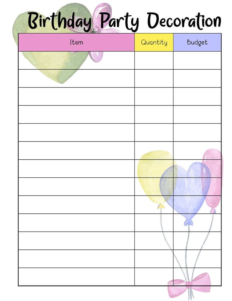 Printable Birthday Party Planner Etsy