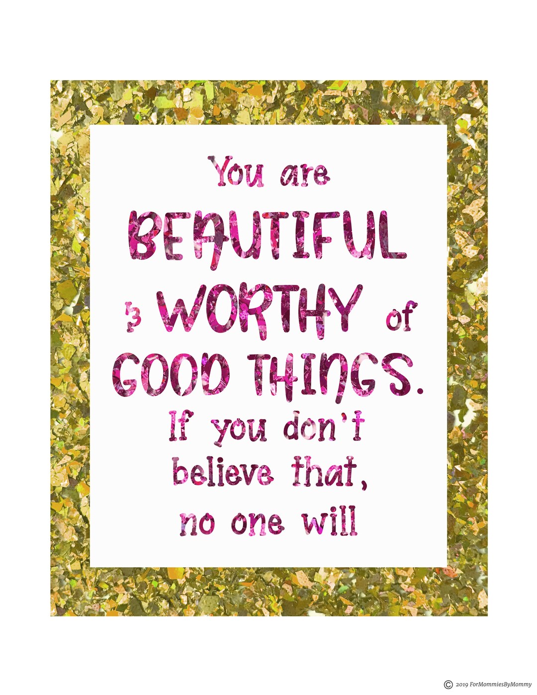 You Are Beautiful and Worthy Inspirational Wall Art - Etsy