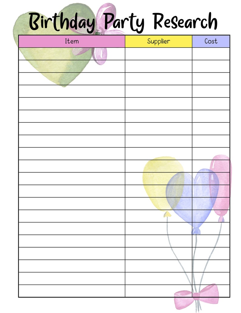 Printable Birthday Party Planner - Etsy