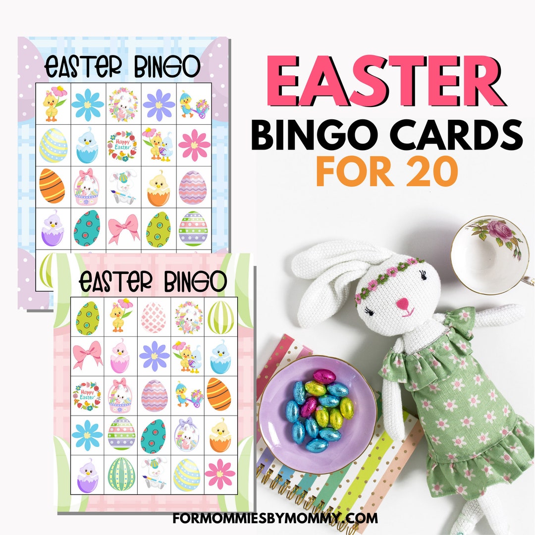 Printable Easter Bingo Game Cards for 20 | Easter Party Games | Easter ...