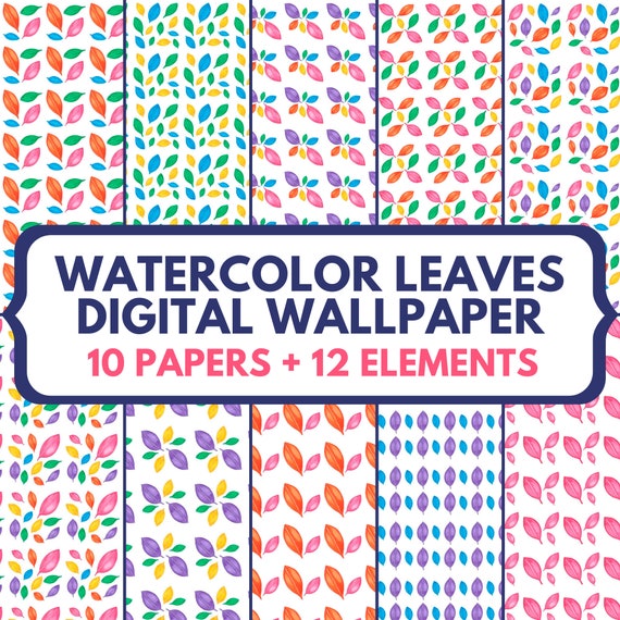 Colorful Watercolor Leaves Digital Wallpapers Watercolor | Etsy