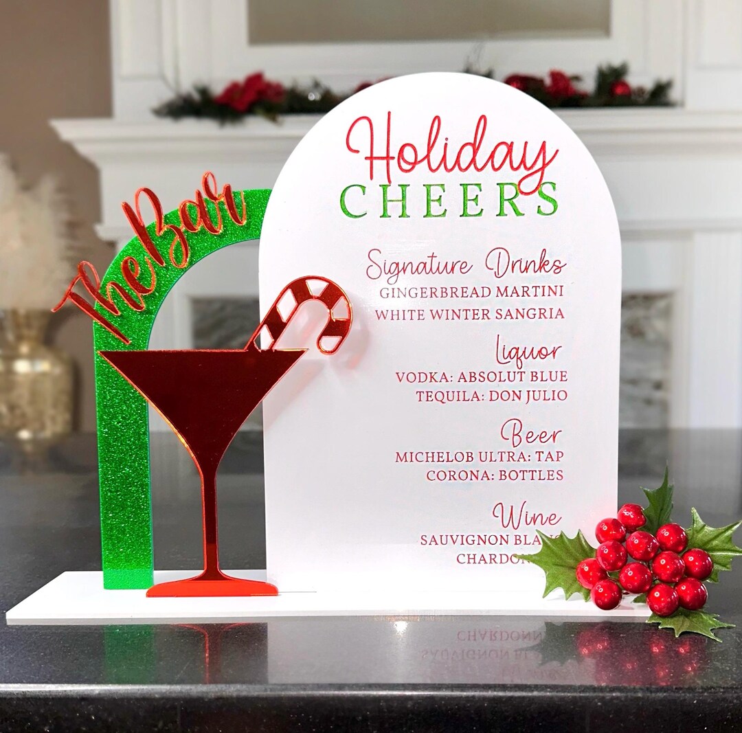 Holiday Cocktail Menu Acrylic Christmas Bar Sign Personalized Laser Cut ...