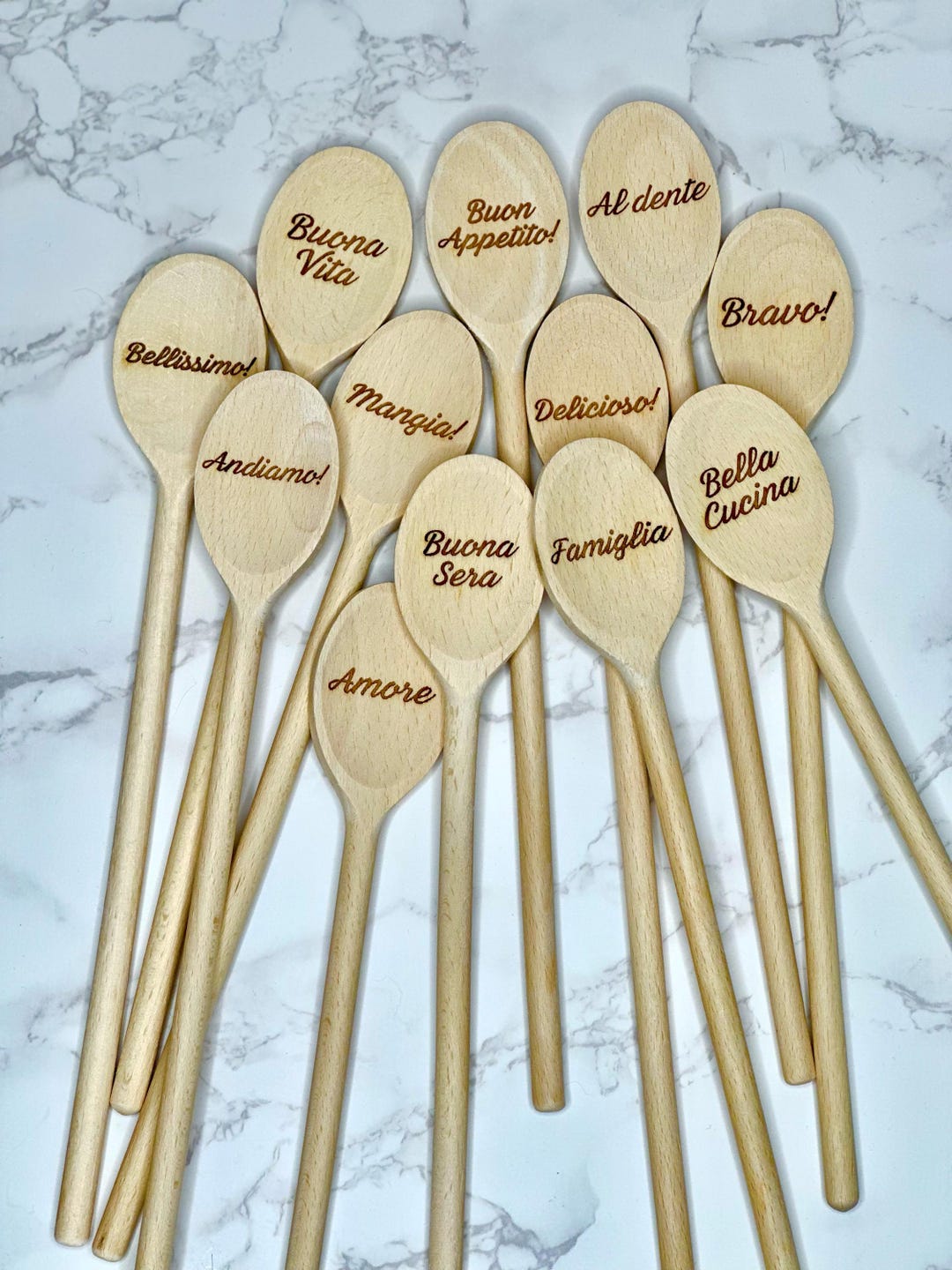 Custom Wooden Spoons Laser Engraved Italian Theme Bridal Shower Favors ...