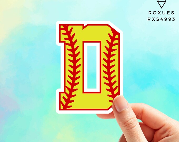 Softball Letter D Sticker, Water Bottle Sticker, Laptop Sticker, Name ...