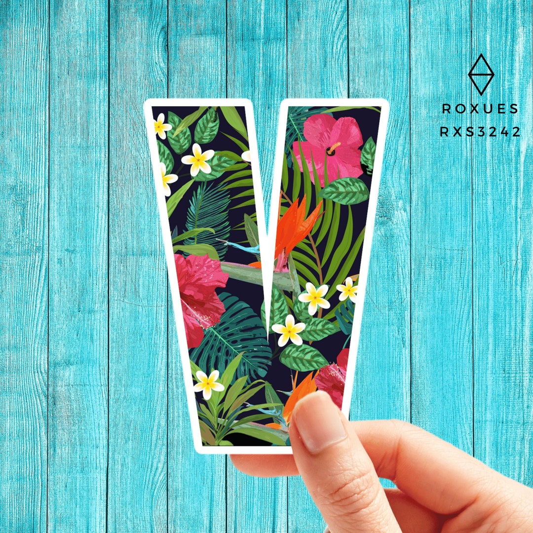 Letter "v" Tropical Sticker, Water Bottle Sticker, Laptop Sticker, Name ...