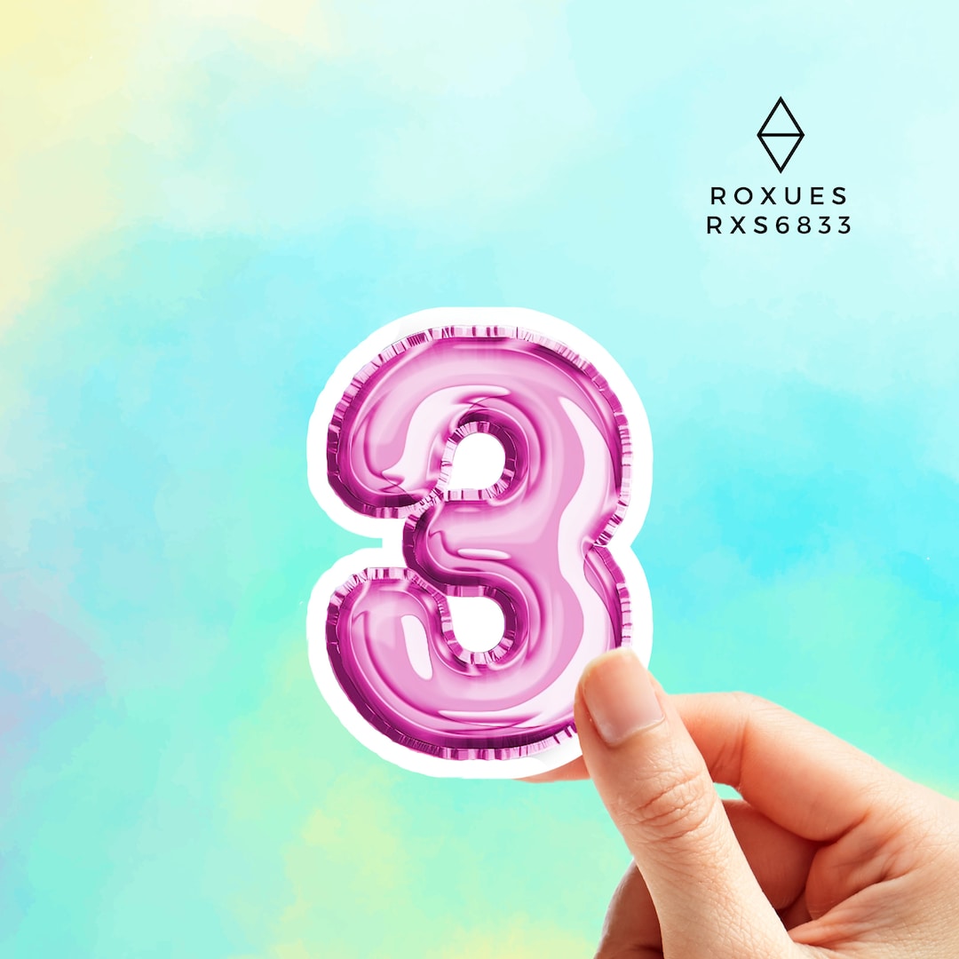 Foil Balloon Number 3 Sticker, Water Bottle Sticker, Laptop Sticker ...