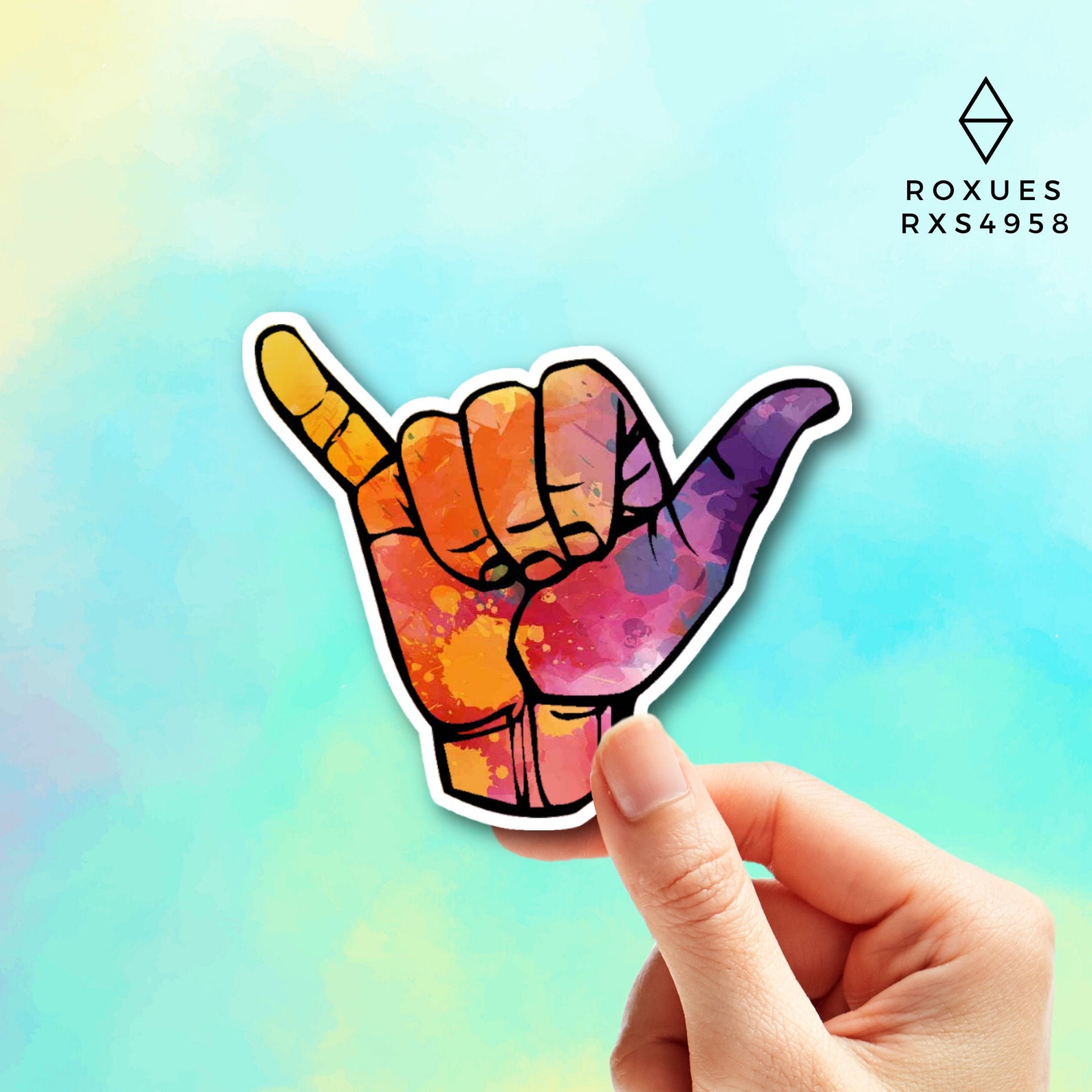 Hang Loose Watercolor Sticker Shaka Hand Sticker Watercolor - Etsy