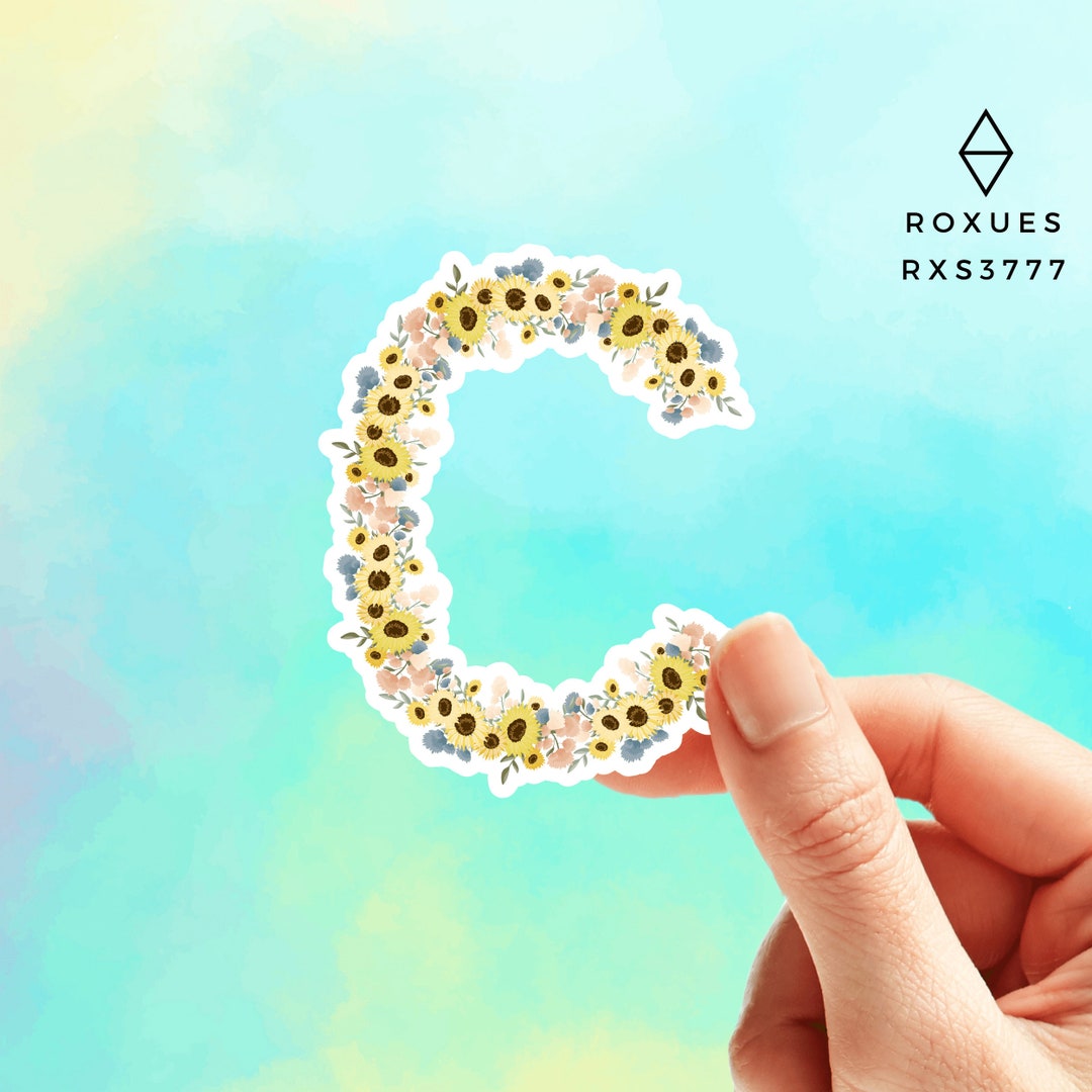 Sunflower Letters C Sticker, Water Bottle Sticker, Laptop Sticker, Name ...