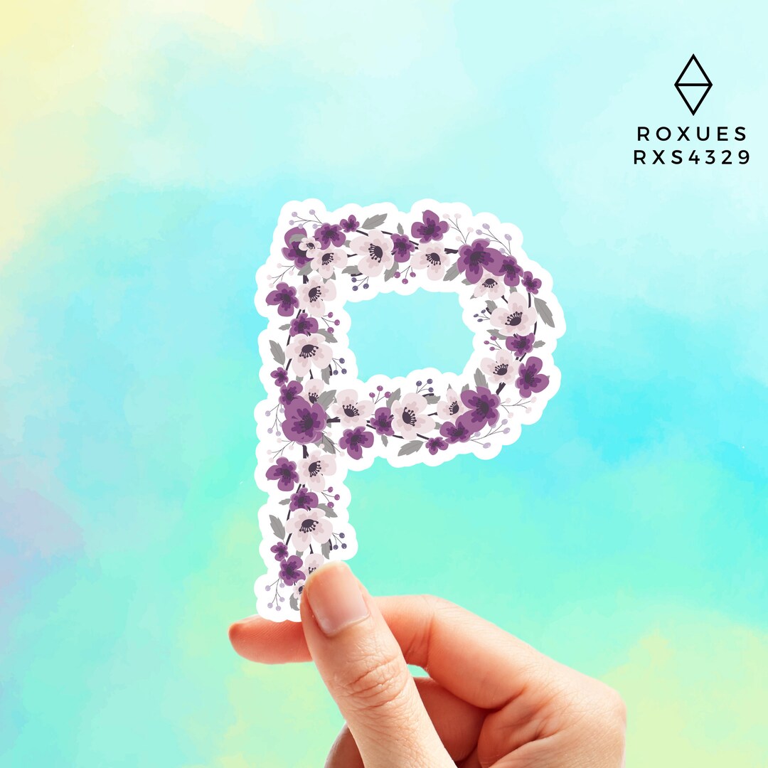 Flower Letters P Sticker, Water Bottle Sticker, Laptop Sticker, Name ...