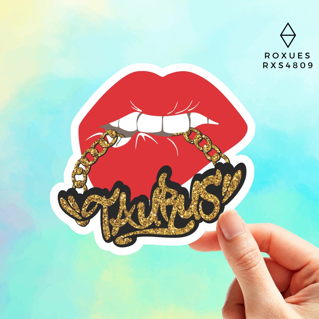 Taurus Gold Printed Glitter Effect Lips Horoscope Water Bottle Sticker ...