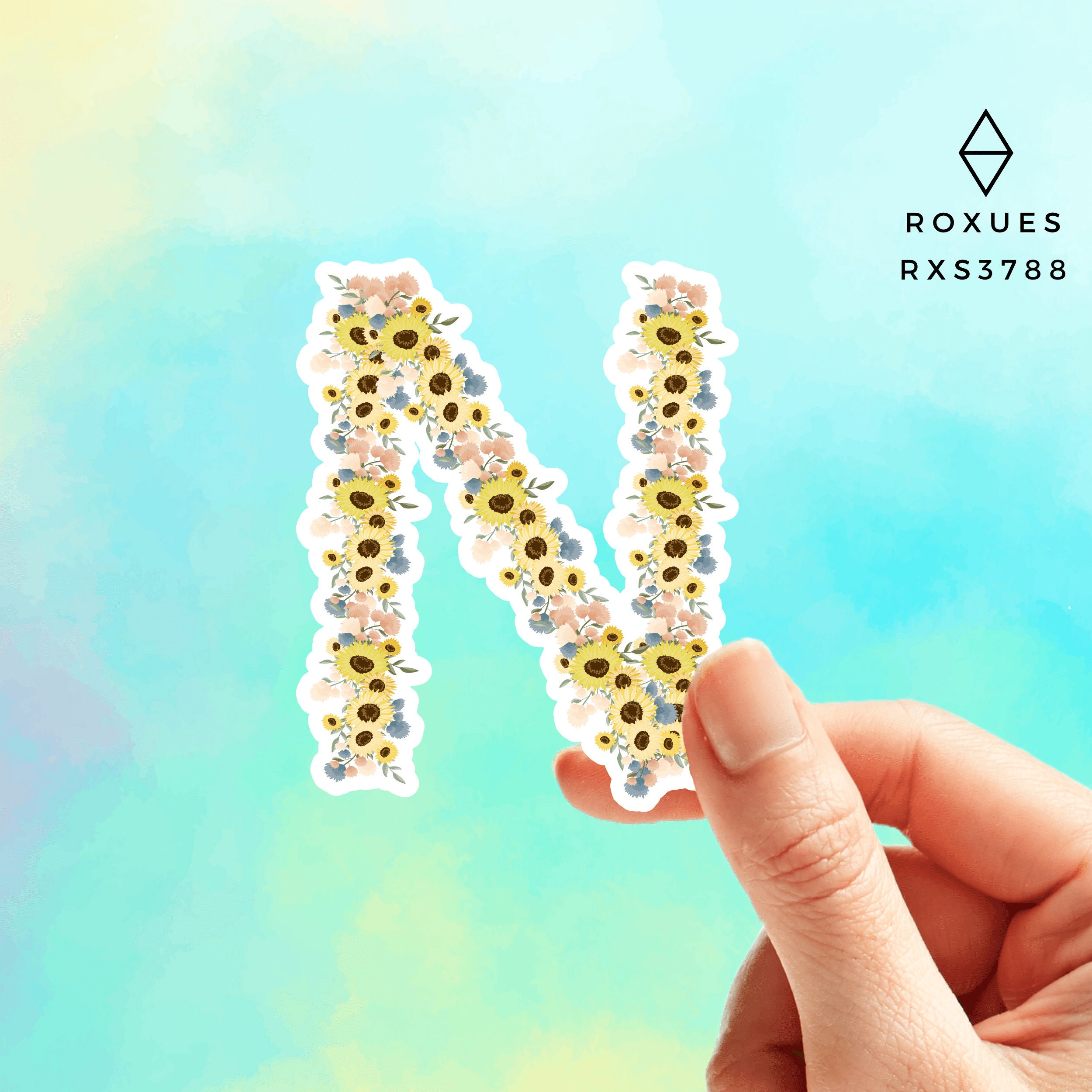 Sunflower Letters N Sticker Water Bottle Sticker Laptop | Etsy