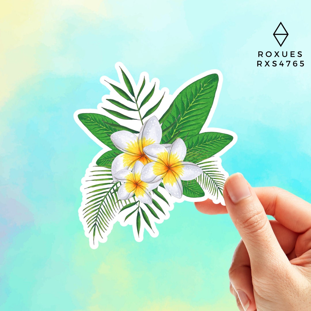 Plumeria Flower Sticker, Water Bottle Sticker, MacBook Sticker, Flower ...