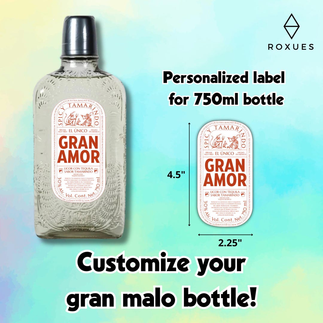 Custom Gran Malo Label | Fits 750ml Bottle | Personalized Tequila Decal ...
