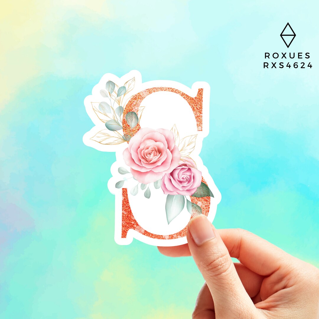 Rose Flower Letters S Sticker, Water Bottle Sticker, Laptop Sticker ...