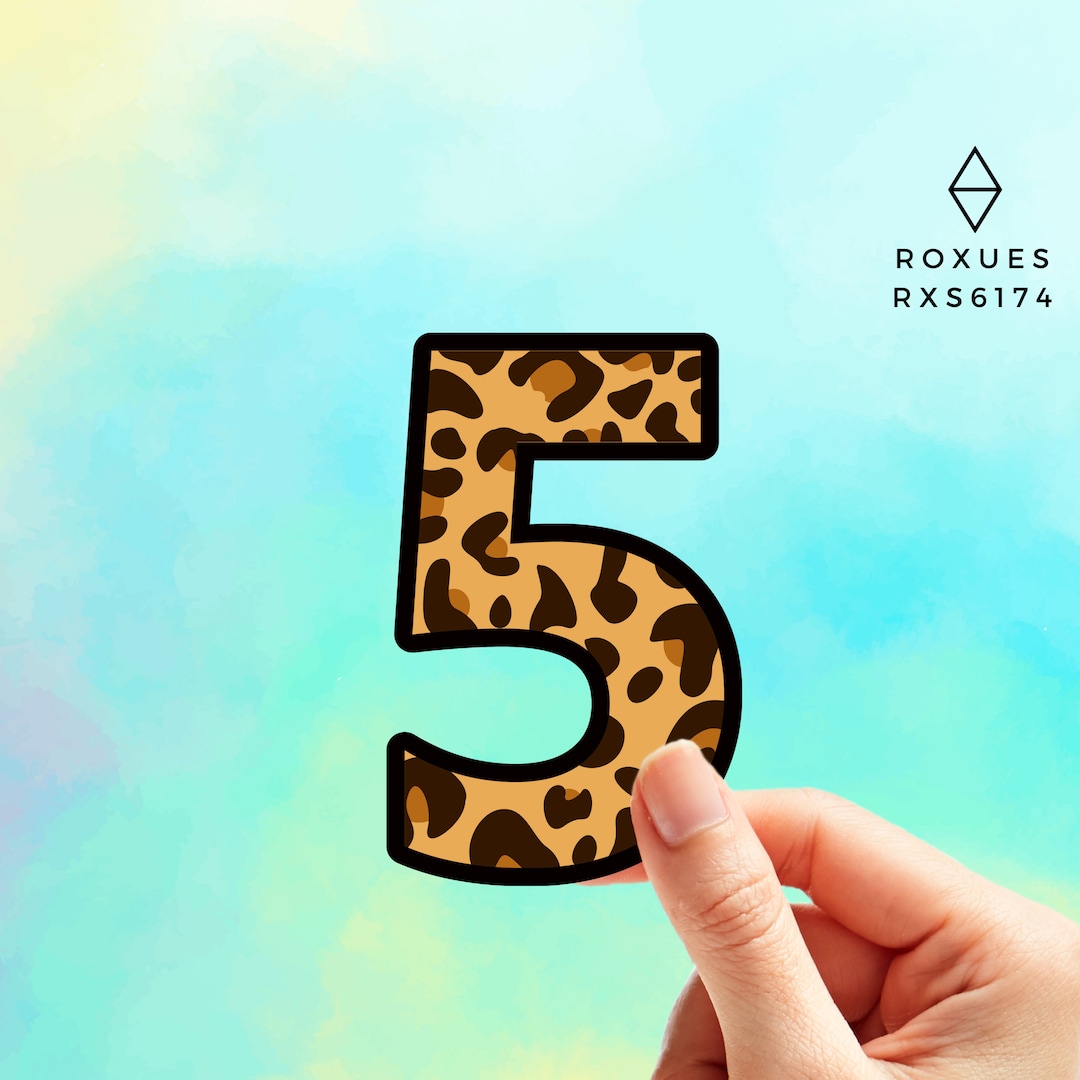 Leopard Print Number 5 Sticker, Water Bottle Sticker, Laptop Sticker ...