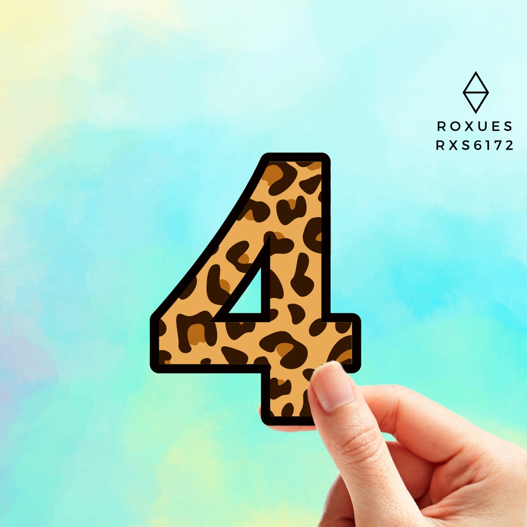 Leopard Print Number 4 Sticker, Water Bottle Sticker, Laptop Sticker ...