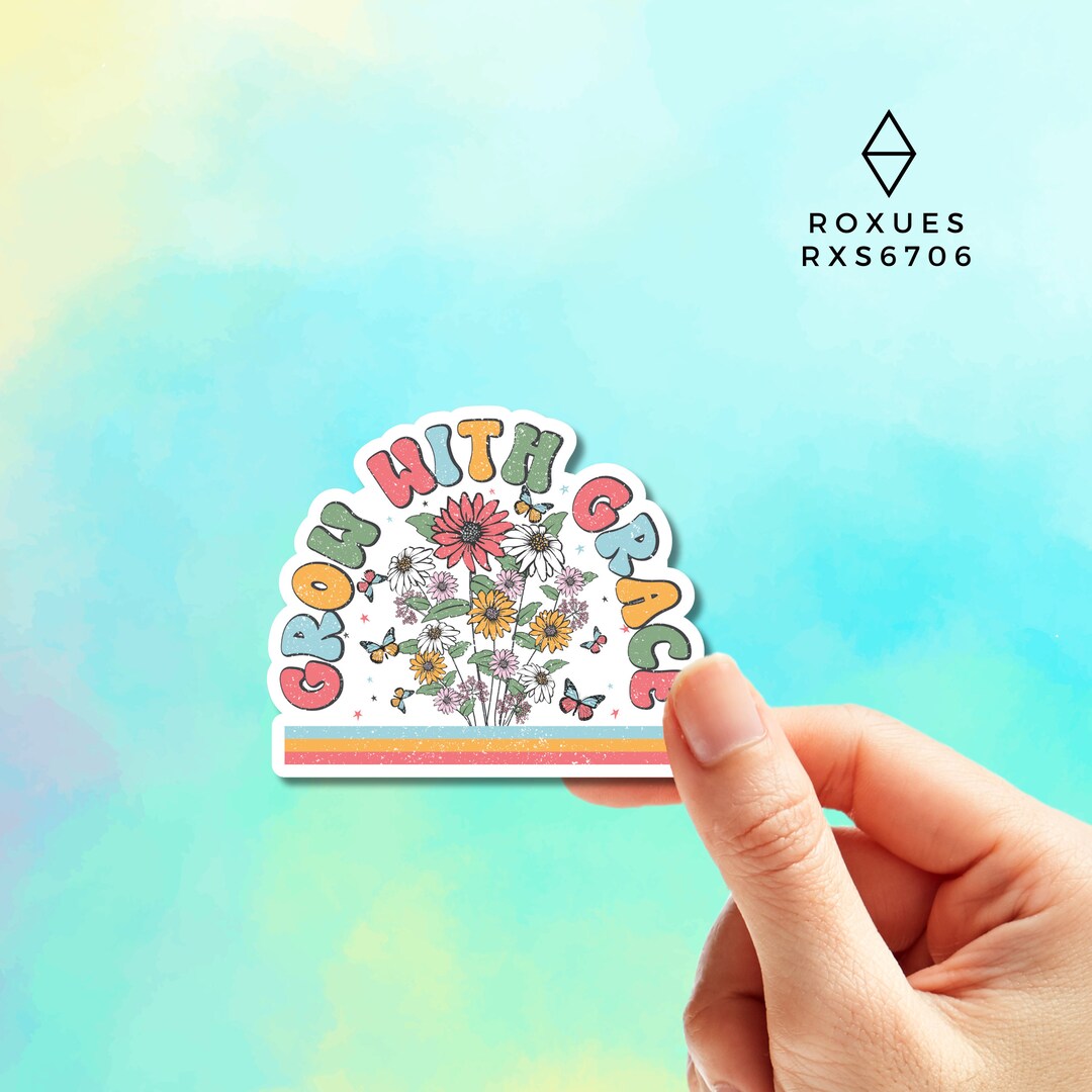 Grow With Grace Sticker, MacBook Decal, Laptop Stickers, Funny Stickers ...