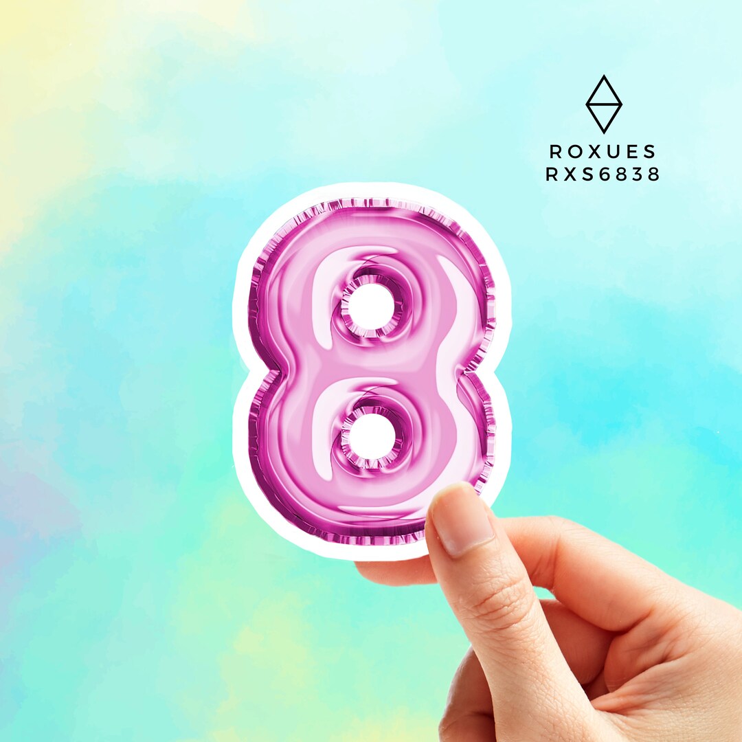 Foil Balloon Number 8 Sticker, Water Bottle Sticker, Laptop Sticker ...