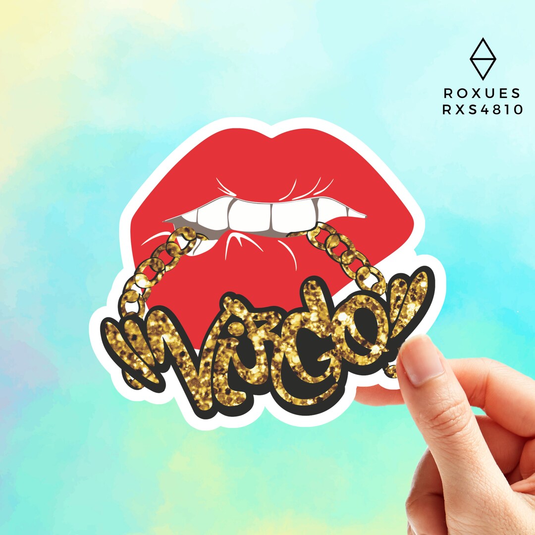 Virgo Gold Printed Glitter Effect Lips Horoscope Water Bottle Sticker ...