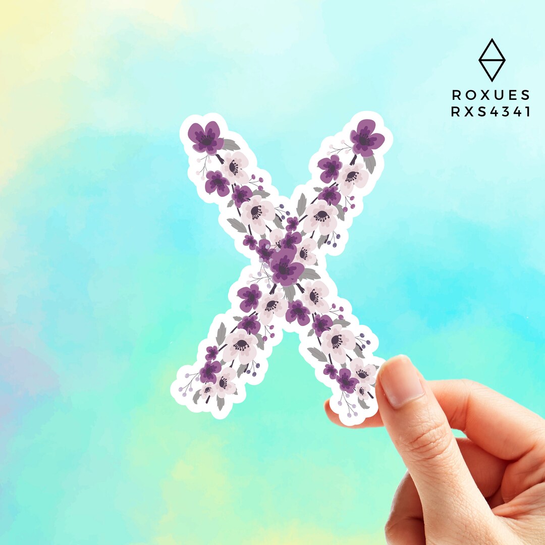 Flower Letters X Sticker, Water Bottle Sticker, Laptop Sticker, Name ...