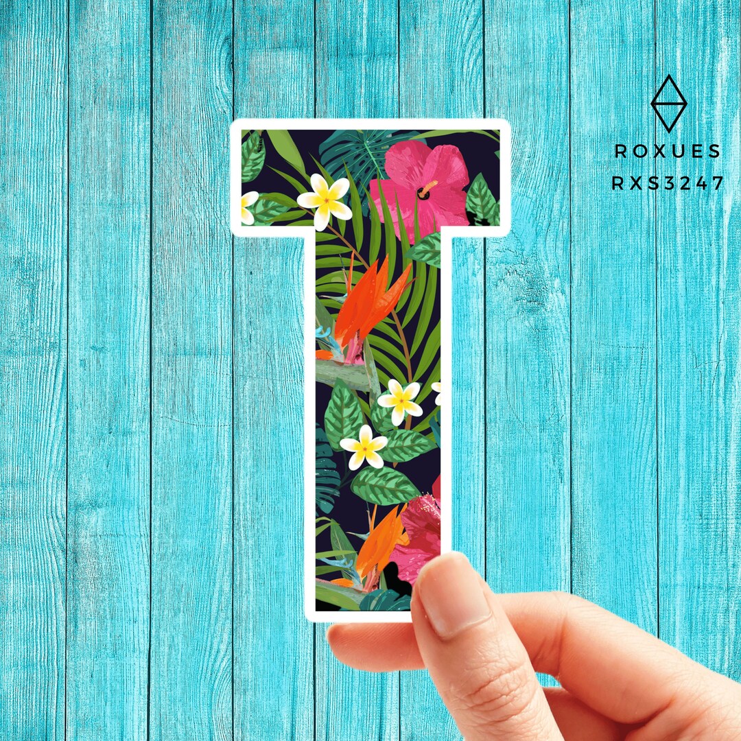 Letter "t" Tropical Sticker, Water Bottle Sticker, Laptop Sticker, Name ...