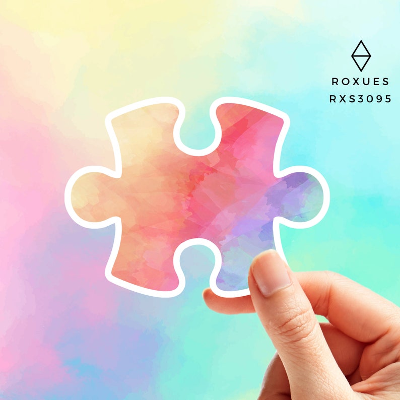 Puzzle Sticker, Puzzle Piece Sticker, Autism Sticker, Watercolor ...