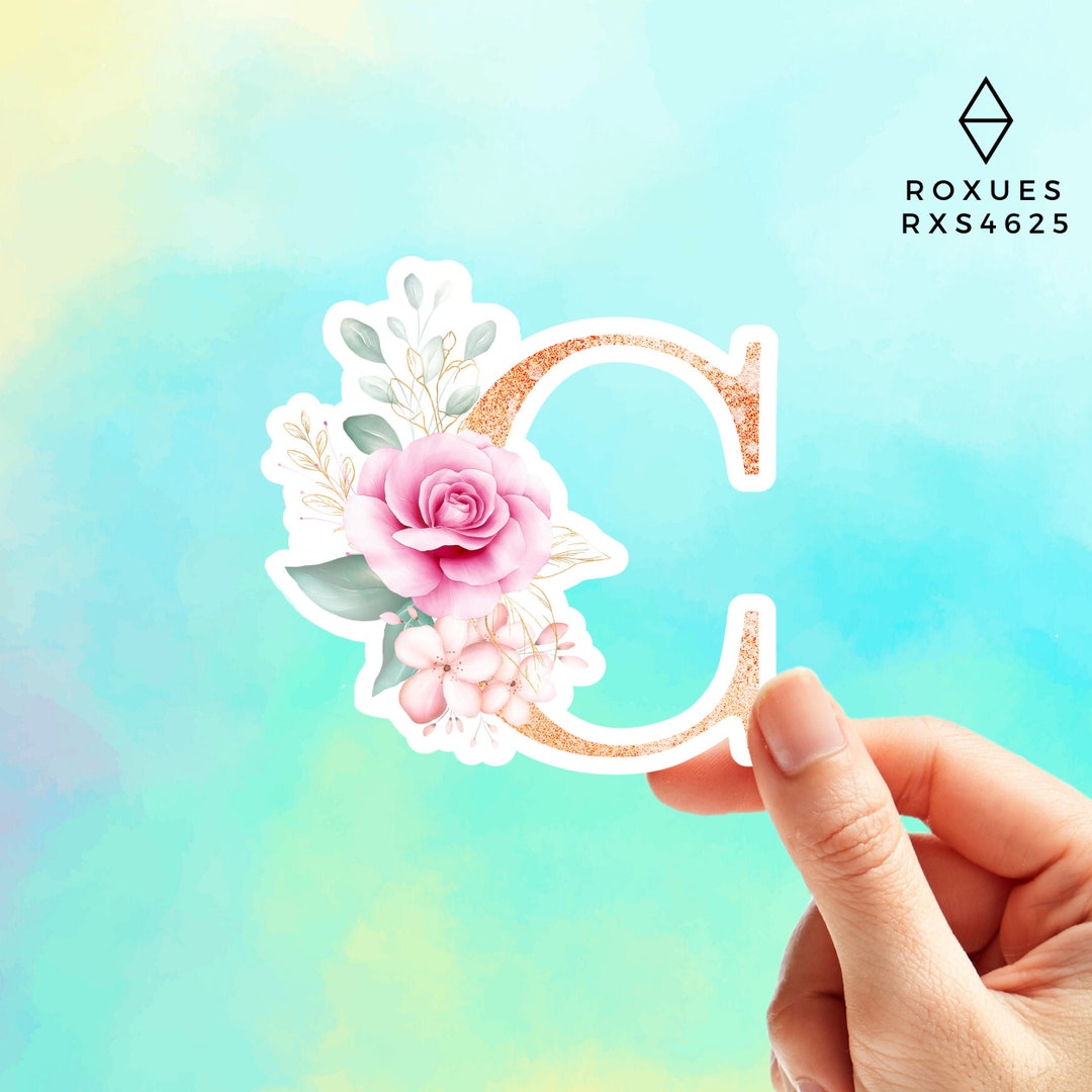 Rose Flower Letters C Sticker, Water Bottle Sticker, Laptop Sticker ...