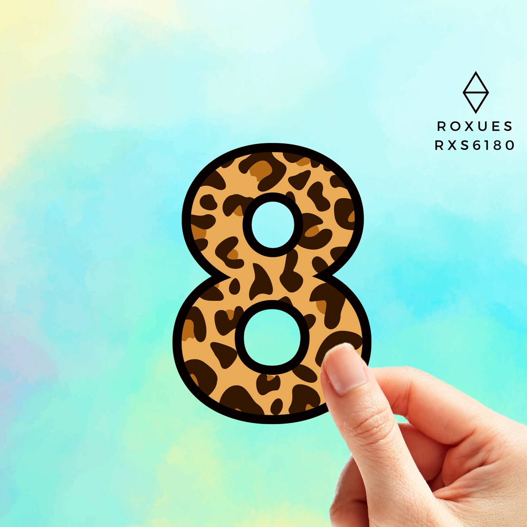 Leopard Print Number 8 Sticker, Water Bottle Sticker, Laptop Sticker ...