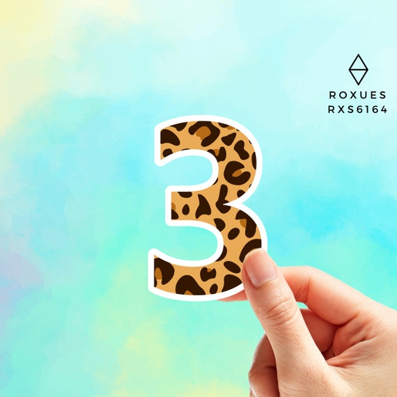 Leopard Print Number 3 Sticker Water Bottle Sticker Laptop - Etsy