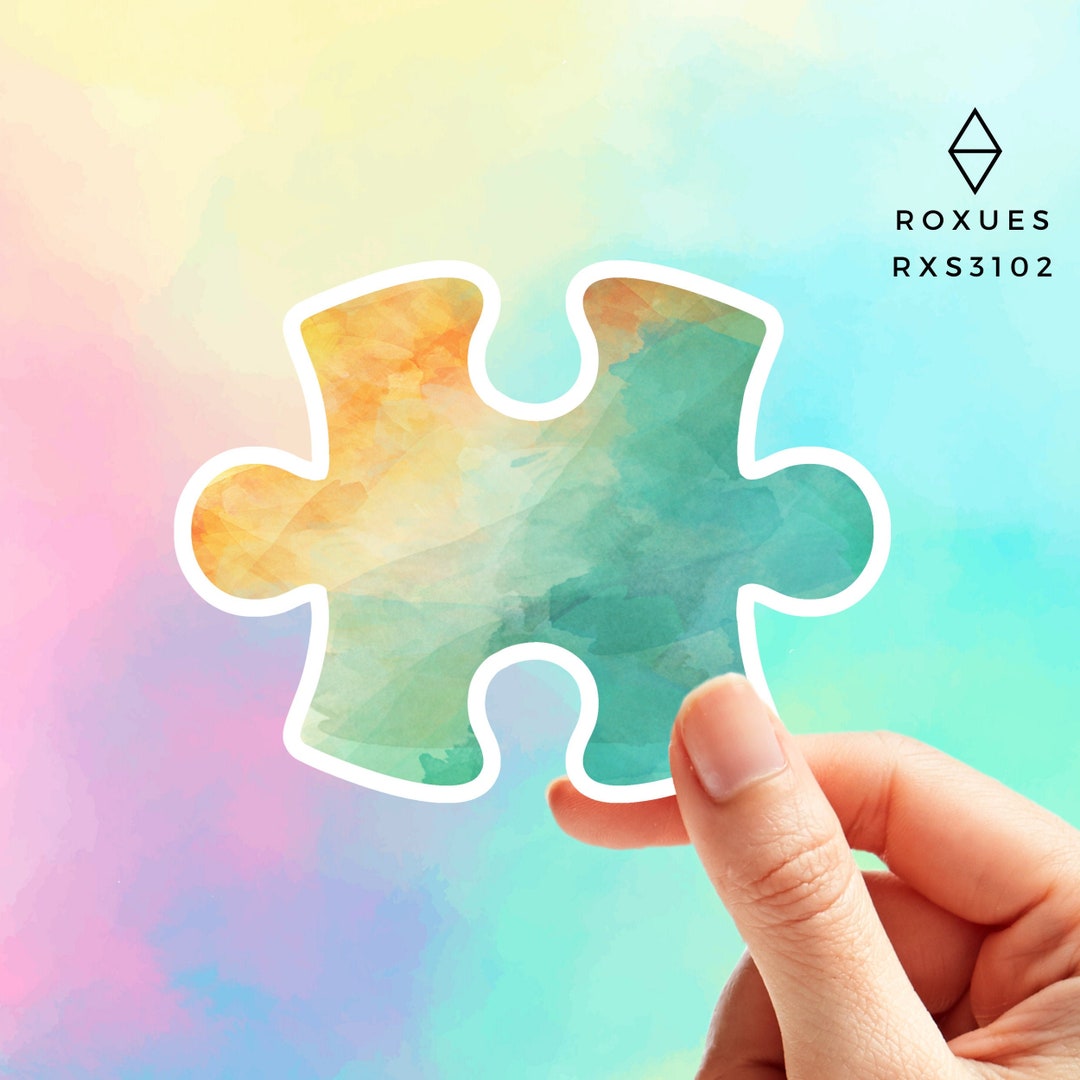 Puzzle Sticker, Puzzle Piece Sticker, Autism Sticker, Watercolor ...