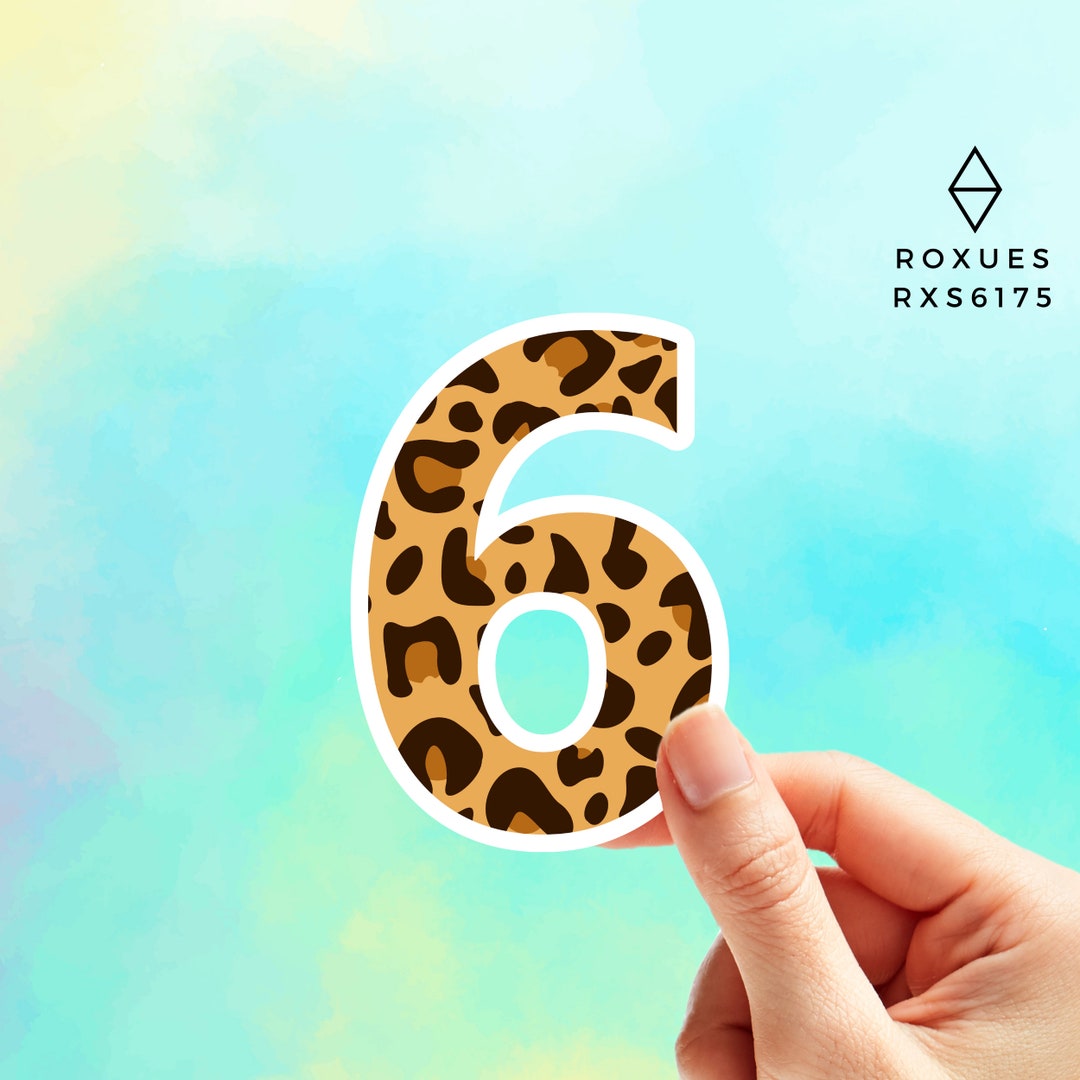 Leopard Print Number 6 Sticker, Water Bottle Sticker, Laptop Sticker ...