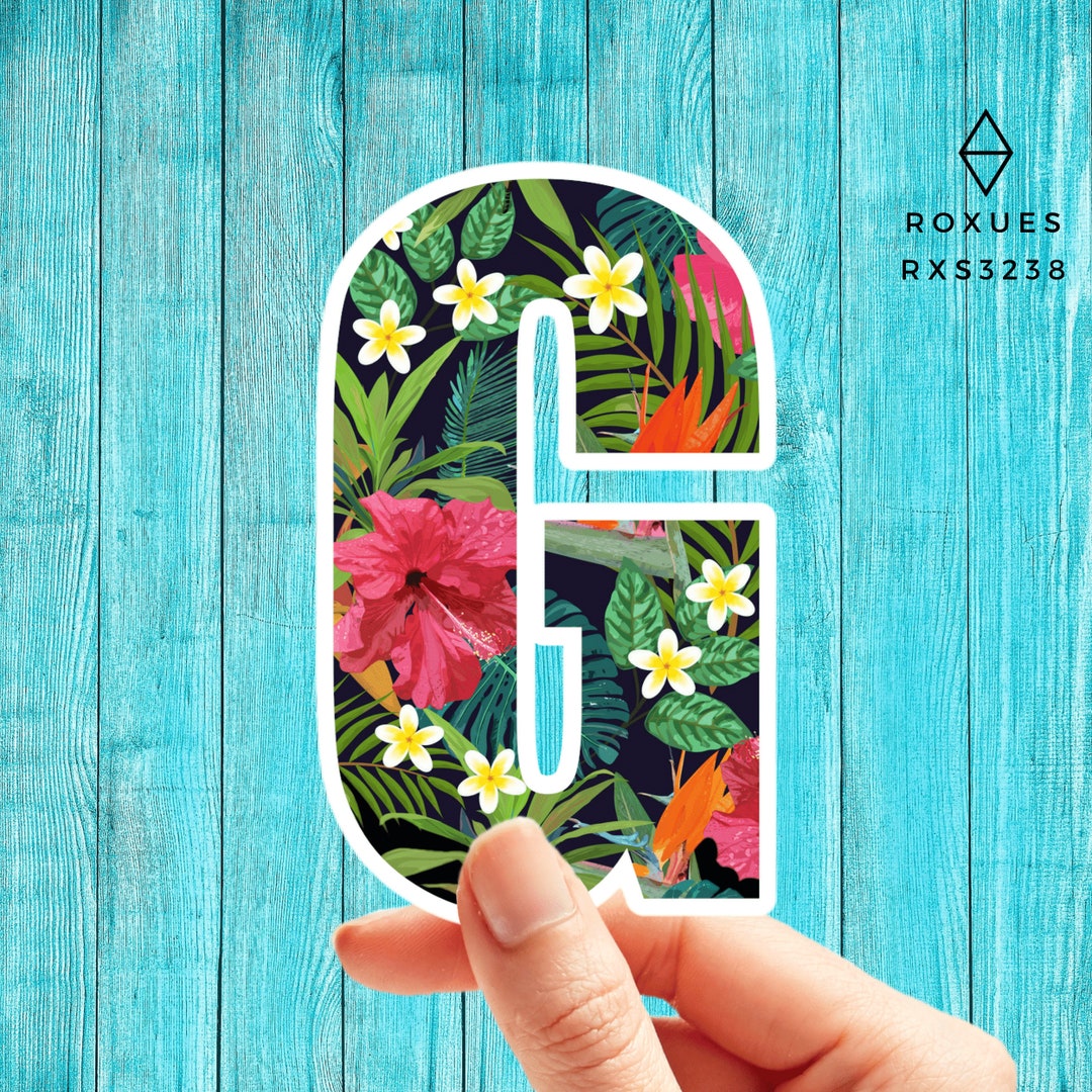 Letter "g" Tropical Sticker, Water Bottle Sticker, Laptop Sticker, Name ...
