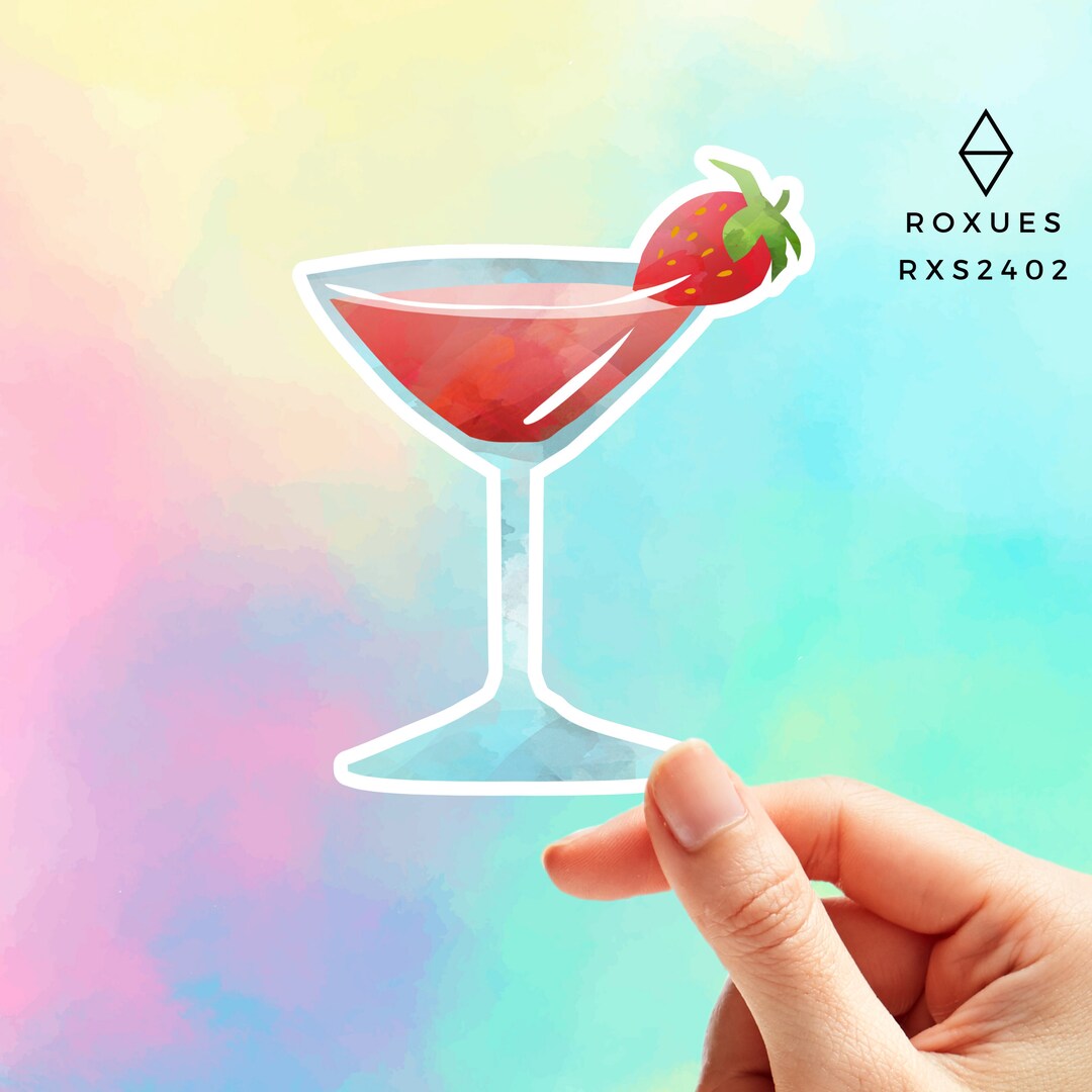 Cocktail Sticker, Strawberry Daquiri Sticker, Water Bottle Sticker ...