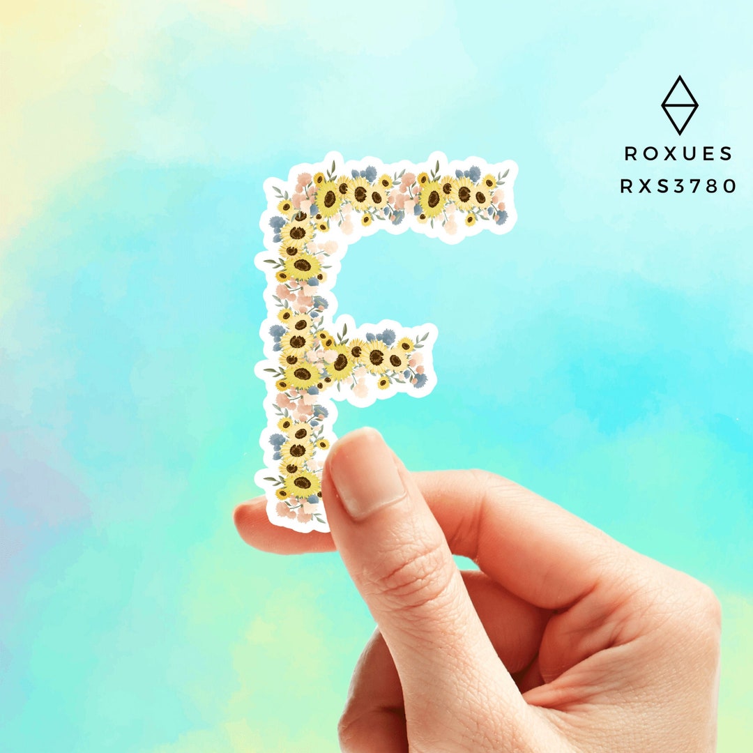 Sunflower Letters F Sticker, Water Bottle Sticker, Laptop Sticker, Name ...