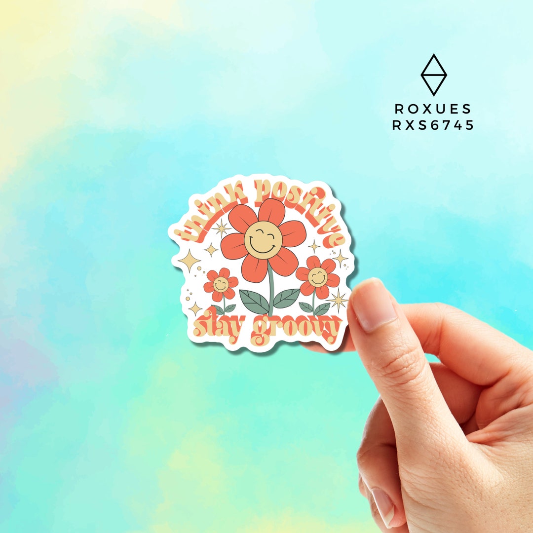 Think Positive Stay Groovy Sticker, MacBook Decal, Laptop Stickers ...