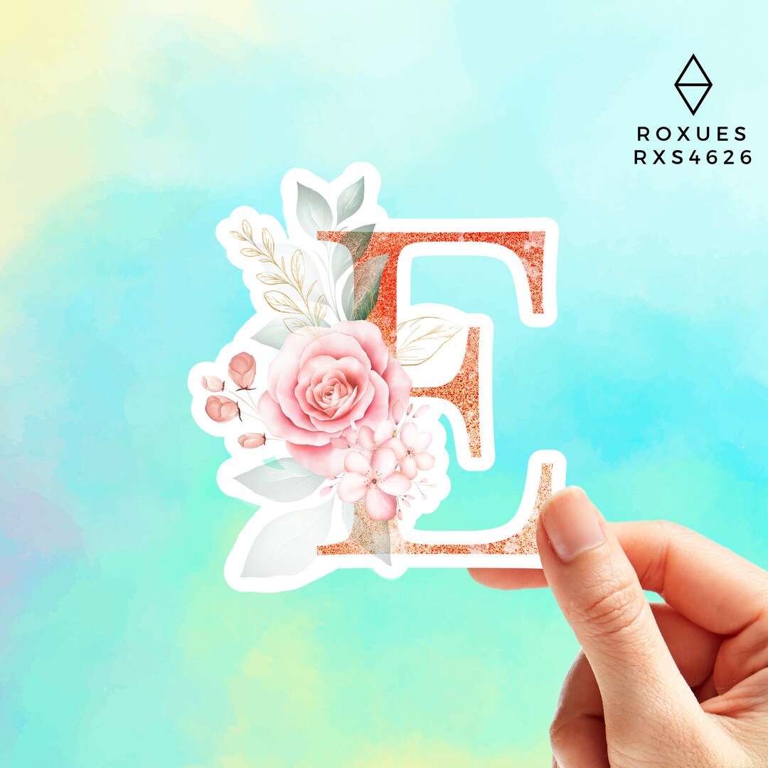 Rose Flower Letters E Sticker, Water Bottle Sticker, Laptop Sticker ...