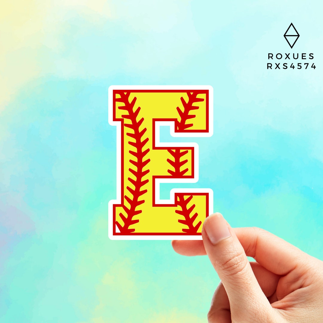 Softball Letter E Sticker, Water Bottle Sticker, Laptop Sticker, Name ...