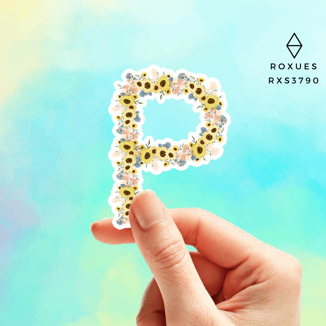 Sunflower Letters P Sticker, Water Bottle Sticker, Laptop Sticker, Name ...