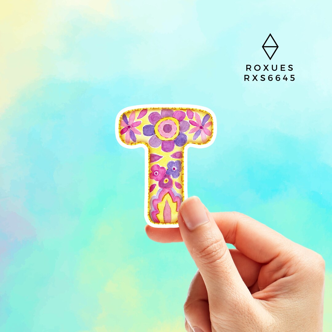 Mexican Embroidery Letter T Sticker, Water Bottle Sticker, Laptop ...