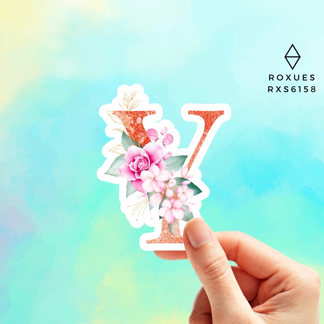 Rose Flower Letter Y Sticker, Water Bottle Sticker, Laptop Sticker ...