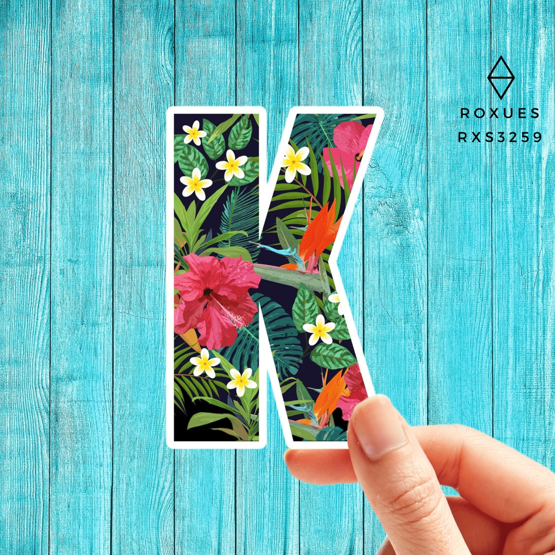 Letter "k" Tropical Sticker, Water Bottle Sticker, Laptop Sticker, Name ...