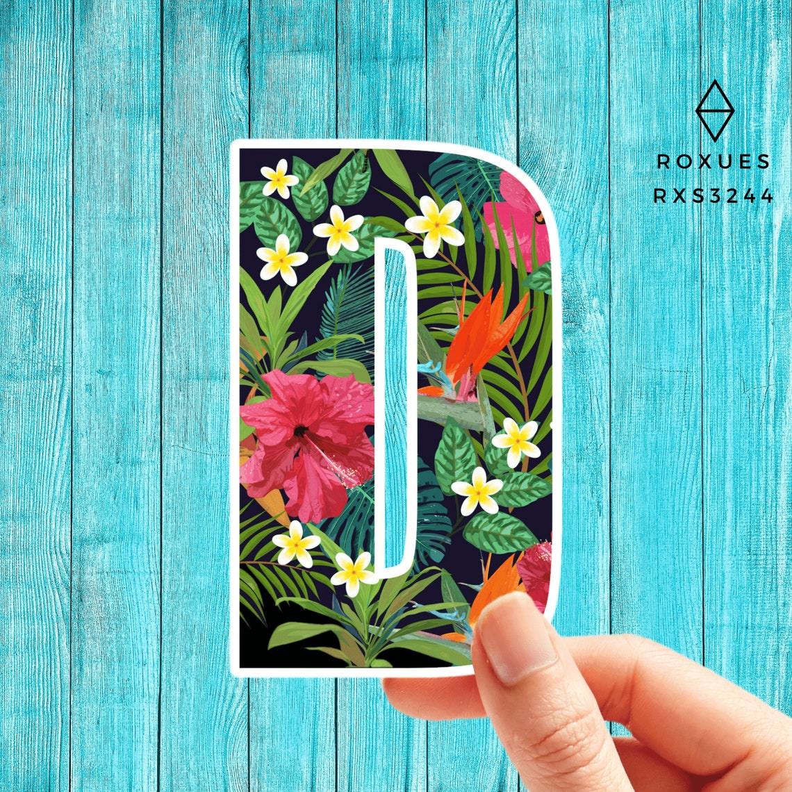 Letter D Tropical Sticker Water Bottle Sticker | Etsy