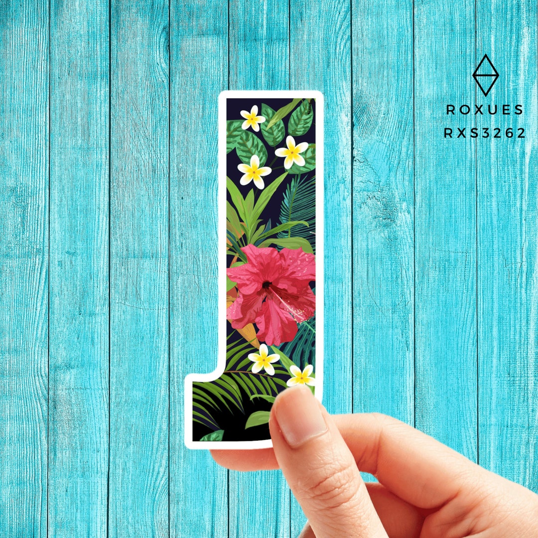 Letter "j" Tropical Sticker, Water Bottle Sticker, Laptop Sticker, Name ...