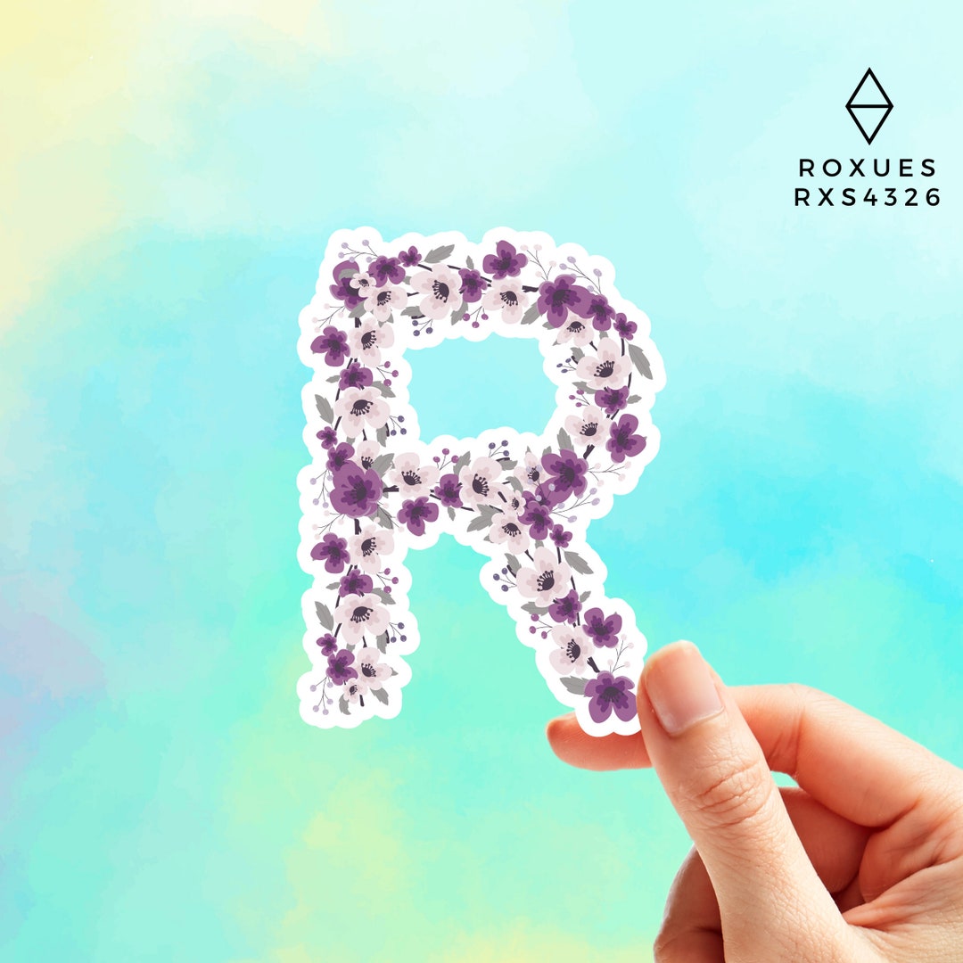 Flower Letters R Sticker, Water Bottle Sticker, Laptop Sticker, Name ...