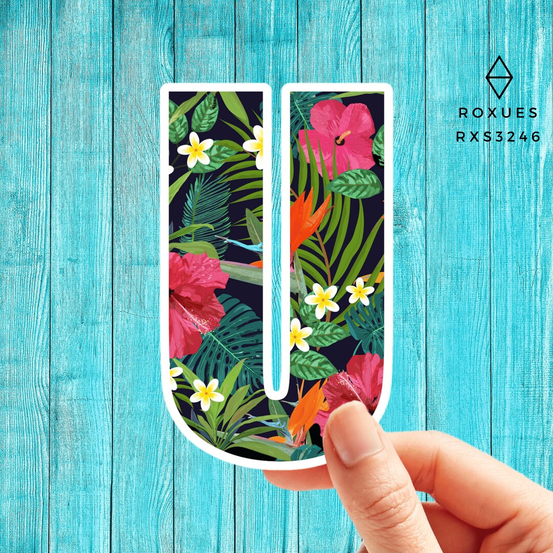 Letter "u" Tropical Sticker, Water Bottle Sticker, Laptop Sticker, Name ...