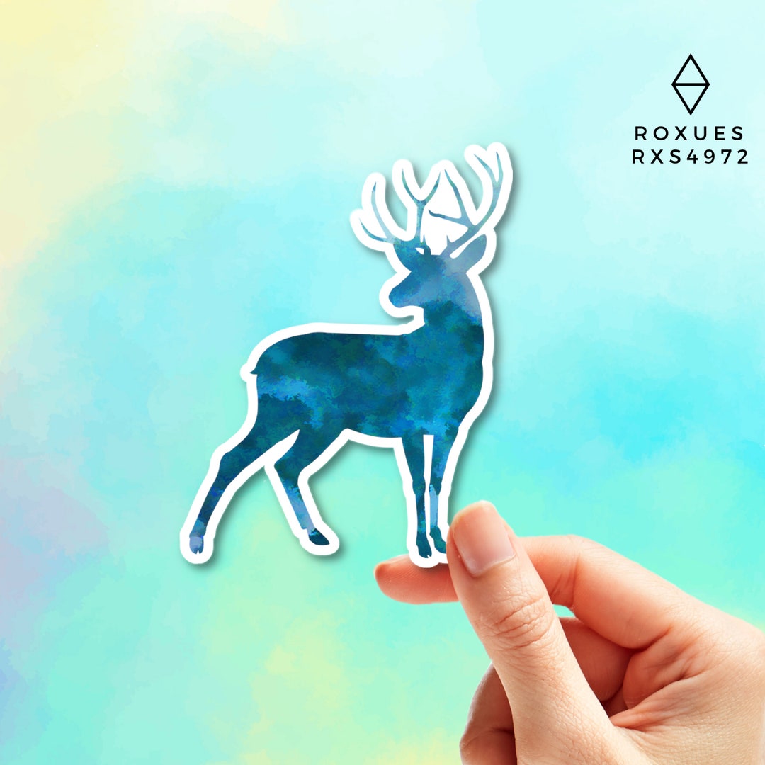 Watercolor Deer Sticker, Blue Watercolor Deer, Vinyl Decal, Deer ...