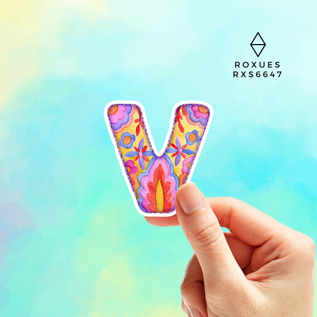 Mexican Embroidery Letter V Sticker, Water Bottle Sticker, Laptop ...